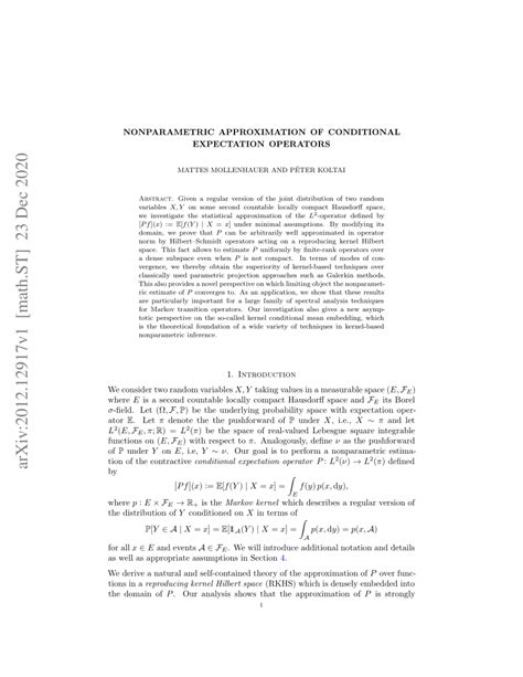 Pdf Nonparametric Approximation Of Conditional Expectation Operators