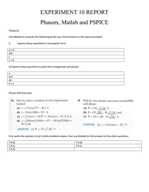 EXPERIMENT REPORT Phasors Matlab And PSPICE Name S