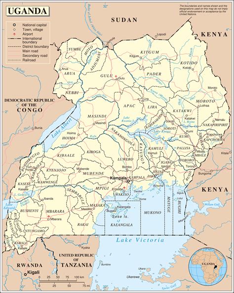Large Detailed Political And Administrative Map Of Uganda With All Cities Roads And Airports