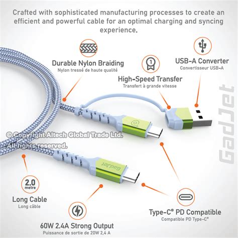 2m Type C To Type C Cable Usb A Adapter Gadjet