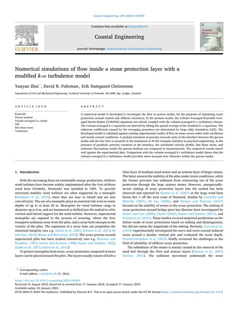 Pdf Numerical Simulations Of Flow Inside A Stone Protection Layer With A Modified K ω