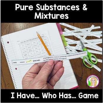 Pure Substances Mixture I Have Who Has Game By Sandy S Science