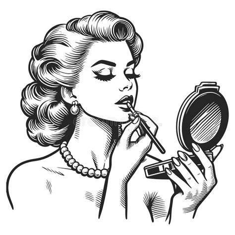 vintage beauty routine engraving sketch raster stock illustration