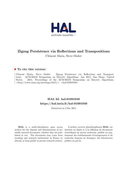 Pdf Zigzag Persistence Via Reflections And Transpositions
