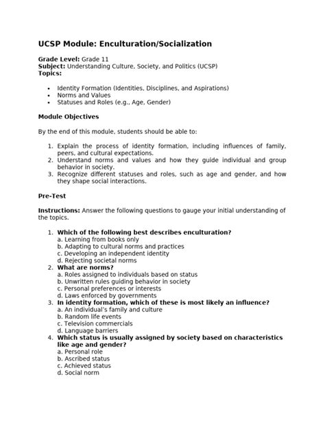 Enculturation Module Pdf Socialization Society
