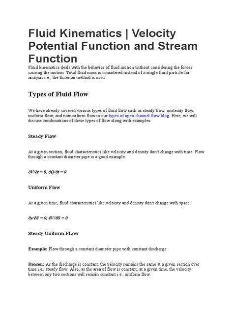 Stream Function And Velocity Potential Function Pdf Fluid Dynamics