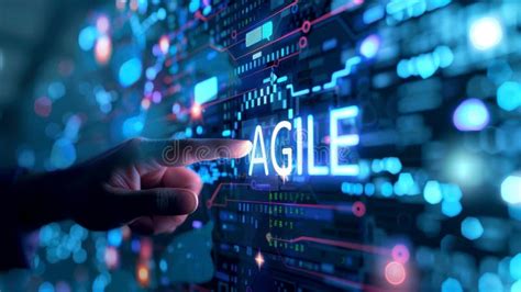 Agile Software Development Scrum Methodology Boards Workflow Finger Touching Virtual Interface