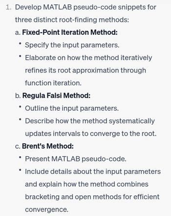 Answered 1 Develop MATLAB Pseudo Code Snippets For Three Distinct
