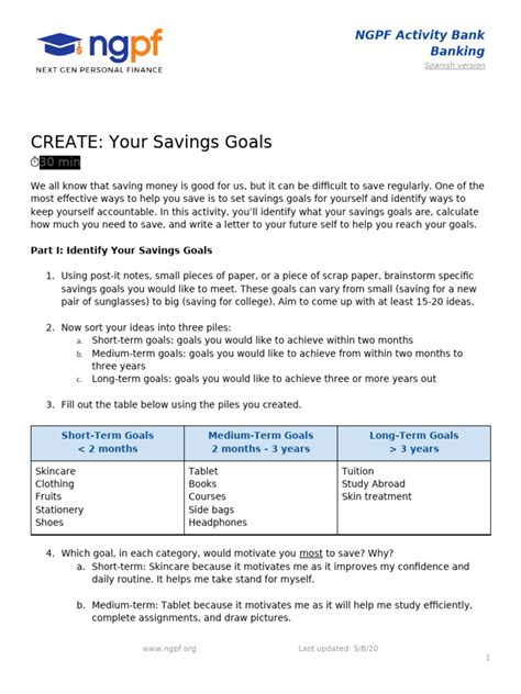 Wk1 Create Your Savings Goals 2 Pdf Disciplines