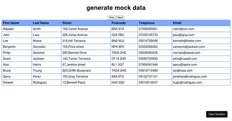 Generate Mock Data Codesandbox