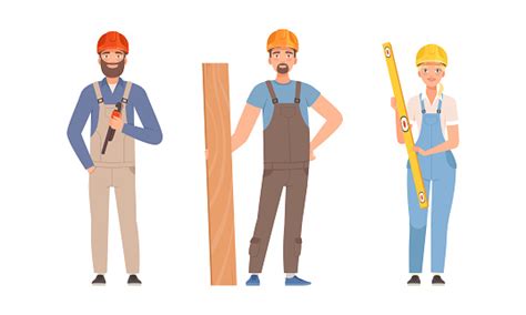 핸디맨 또는 픽서로 숙련 된 남자와 여자 착용 전반적인 개최 렌치 와 레벨 에 종사 홈 수리 작업 벡터 세트 Diy에 대한 스톡 벡터 아트 및 기타 이미지 Istock