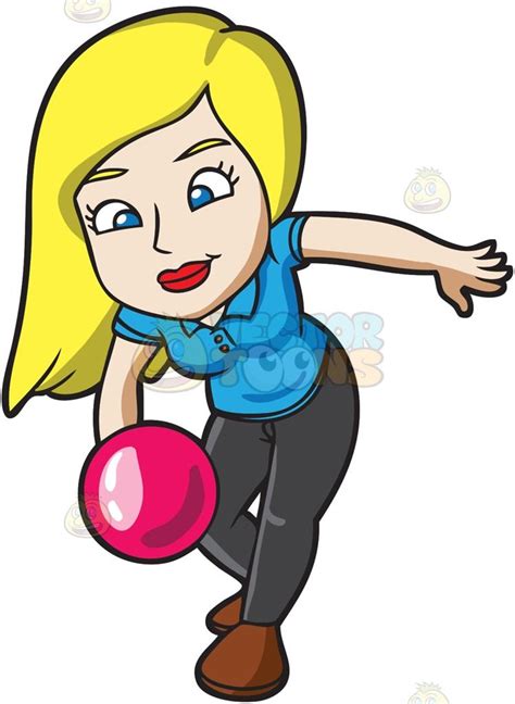 A Blonde Woman Throwing A Pink Bowling Ball Blonde Women Bowling Blue