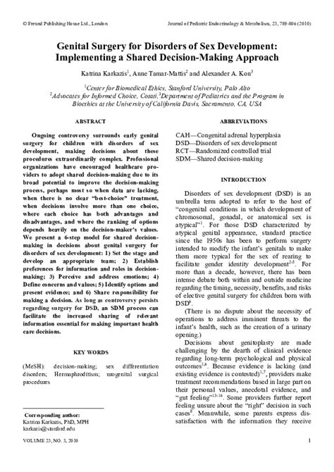 Pdf Shared Decision Making In Genital Surgery