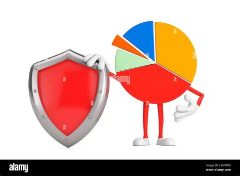 Info Graphics Business Pie Chart Character Person With Red Metal Protection Shield On A White