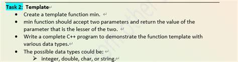 Solved Task 2 Template • Create A Template Function Min 4