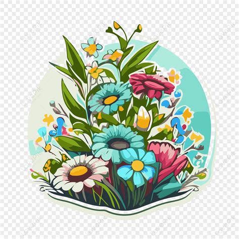 Sticker Of Wildflowers With Grass In The Circle Vector Clipart Free Png