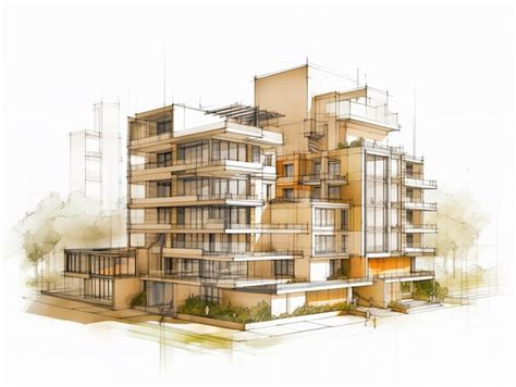 Bosquejo De Un Edificio Con Un Edificio A La Izquierda Y Un Edificio A