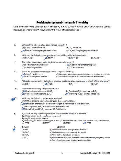 Inorganic Chemistry Assignment Pdf Chemical Bond Molecular Orbital