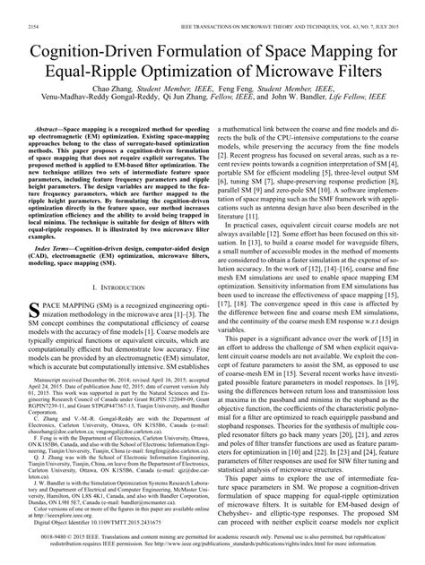 Pdf Cognition Driven Formulation Of Space Mapping For Equal Ripple Optimization Of Microwave