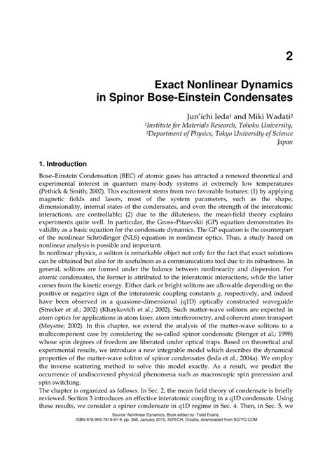 Pdf Exact Nonlinear Dynamics In Spinor Bose Einstein Condensates