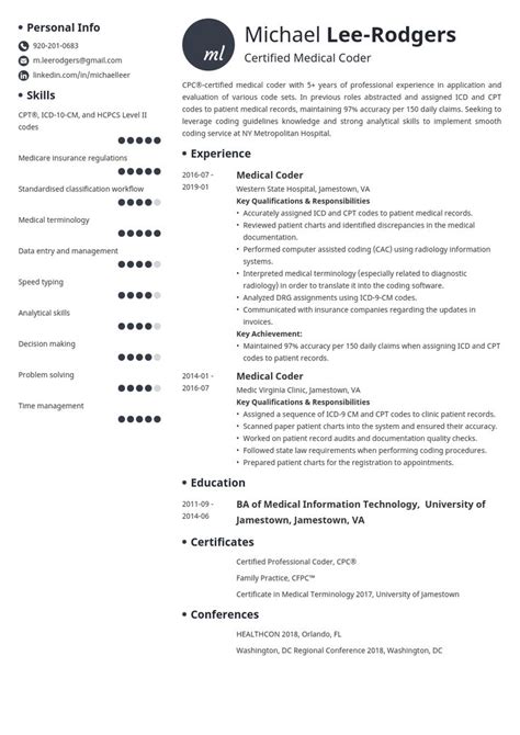 Medical Coder Resume Example Template Initials Medical Coder Medical