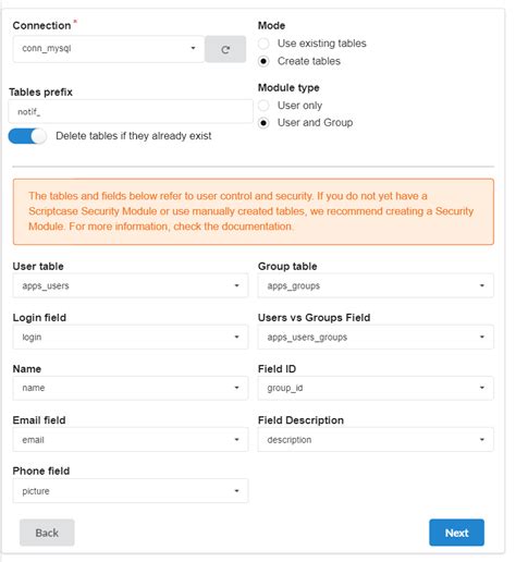 Scriptcase Manual Modules Connection Settigs