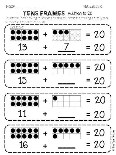 Tens Frame Addition Worksheets By Tiny Tiger Teacher Tpt