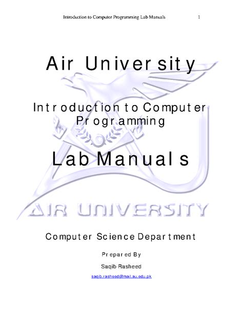 Lab Manuals For Cp Lab Air U N Iv Er S It Y In T R Odu Ct Ion T O