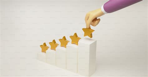 사업가가 흰색 배경에 상단 막대 그래프에 금색 별을 놓는 손 목표 설정 성공 만족도 평가 서비스 품질 등급 3d 렌더링 그림입니다 사진 Unsplash의 3 차원 이미지