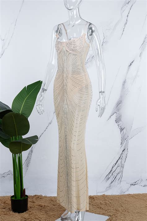 Wholesale Apricot Sexy Patchwork Hot Drilling See Through Backless