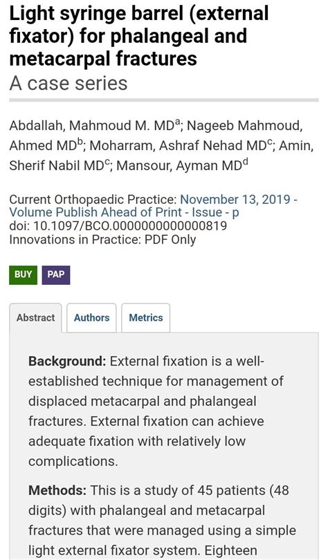 Pdf Light Syringe Barrel External Fixator For Phalangeal And Metacarpal Fractures A Case Series
