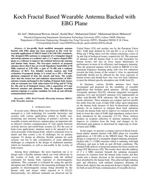 Pdf Koch Fractal Based Wearable Antenna Backed With Ebg Plane