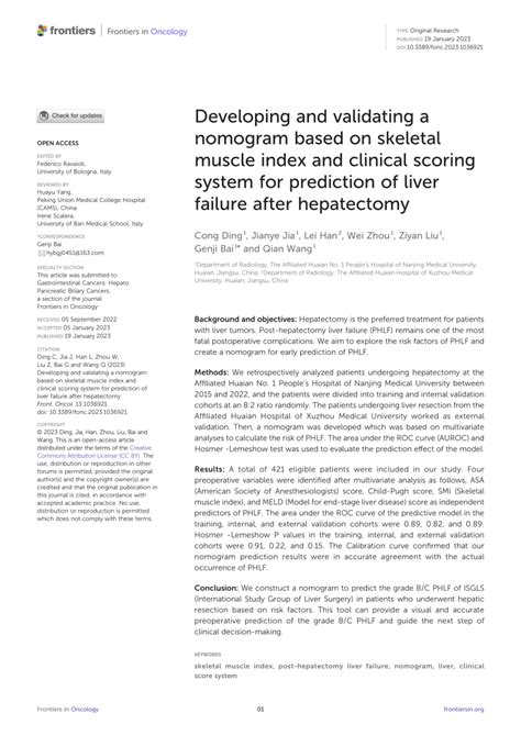 Pdf Developing And Validating A Nomogram Based On Skeletal Muscle Index And Clinical Scoring