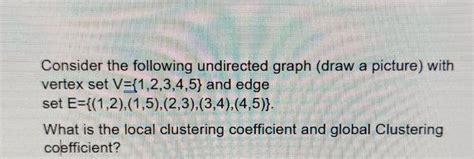 Solved Consider The Following Undirected Graph Draw A