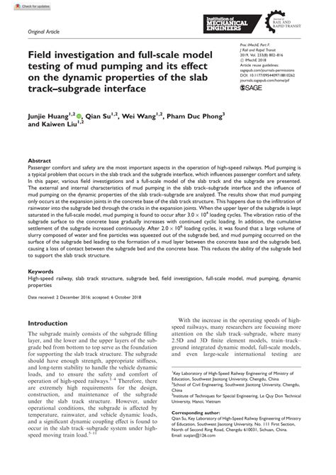 Pdf Field Investigation And Full Scale Model Testing Of Mud Pumping And Its Effect On The
