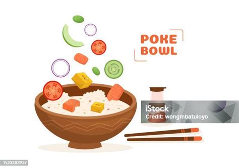 하와이안 접시 찌꺼기 그릇 음식 템플릿 손으로 그린 만화 플랫 일러스트 레이 션 쌀 참치 신선한 생선 계란 및 야채 디자인 건강한 생활방식에 대한 스톡 벡터 아트 및 기타