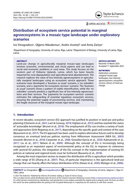 Pdf Distribution Of Ecosystem Service Potential In Marginal