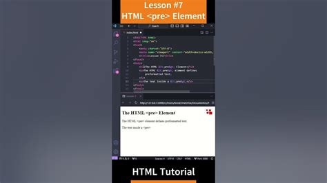 Html Tutorial Lesson 7 Html Pre Element Shorts Html Html5course Youtube