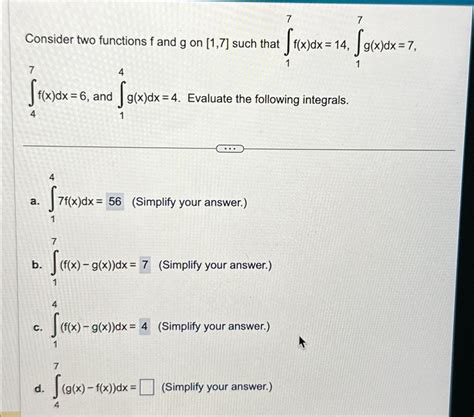 solved consider two functions f ﻿and g ﻿on 1 7 ﻿such that