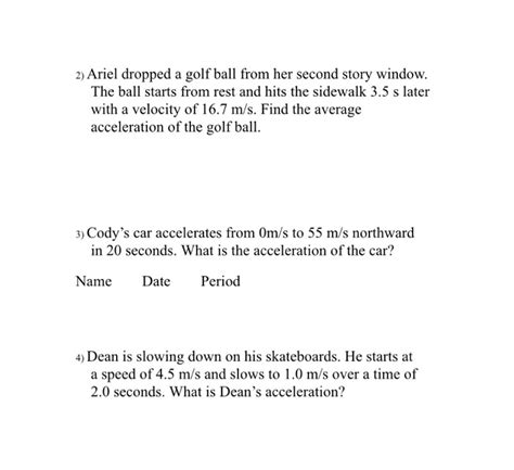 Solved Acceleration Final Velocity Initial Velocity Time