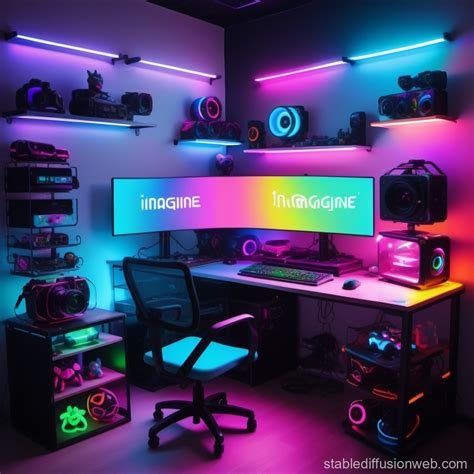 Vibrant Streamer Setup With Neons And Toys Stable Diffusion Online