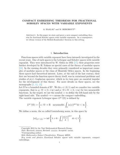 Pdf Compact Embedding Theorems For Fractional Sobolev Spaces With