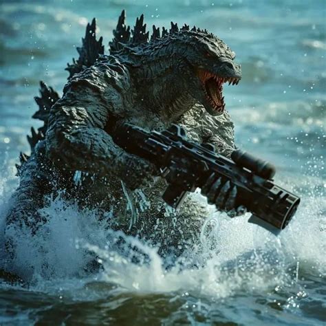 Ai Artwork Puts Guns In Godzillas Hands As If His Atomic Breath