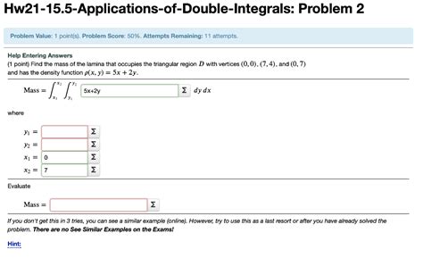 Solved Hw21 155 Applications Of Double Integrals Problem 2