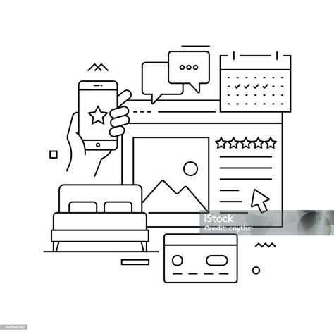 일러스트 온라인 예약 개념의 벡터 집합입니다 웹 페이지 배너 포스터 인쇄 등을 위한 라인 아트 스타일 배경 디자인 벡터