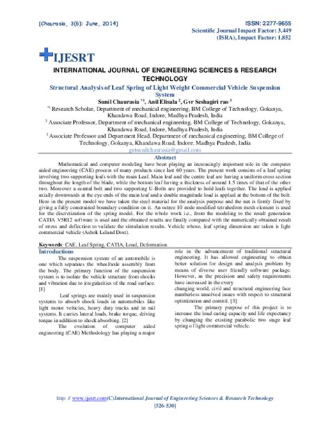 Pdf Structural Analysis Of Leaf Spring Of Light Weight Commercial Vehicle Suspension System