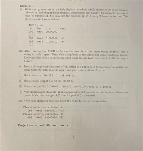 solved exercise 1 a write a programm ascii c which