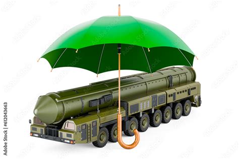 Scud Missile Mobile Short Range Ballistic Missile System Under Umbrella D Rendering Stock