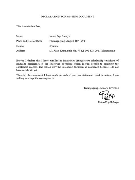 declaration for missing document pdf