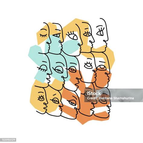 연속 핸드 드로잉 선형 스타일 아트 사람들 포트릿과 컷 여름 모양콜로풀 추상 구성 직물 종이 벽 인쇄 예술 인쇄 현대 벡터 일러스트레이션 가공의 인물에 대한 스톡 벡터 아트